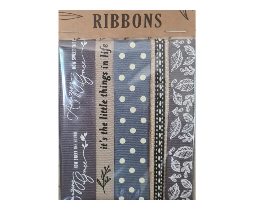 5 x 1m Blue, Grey Ribbons - Beaute Quilt Fabrics