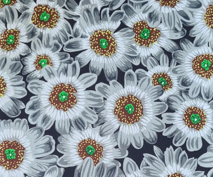 Black Kaffe Fasset With White Flowers - Beaute Quilt Fabrics